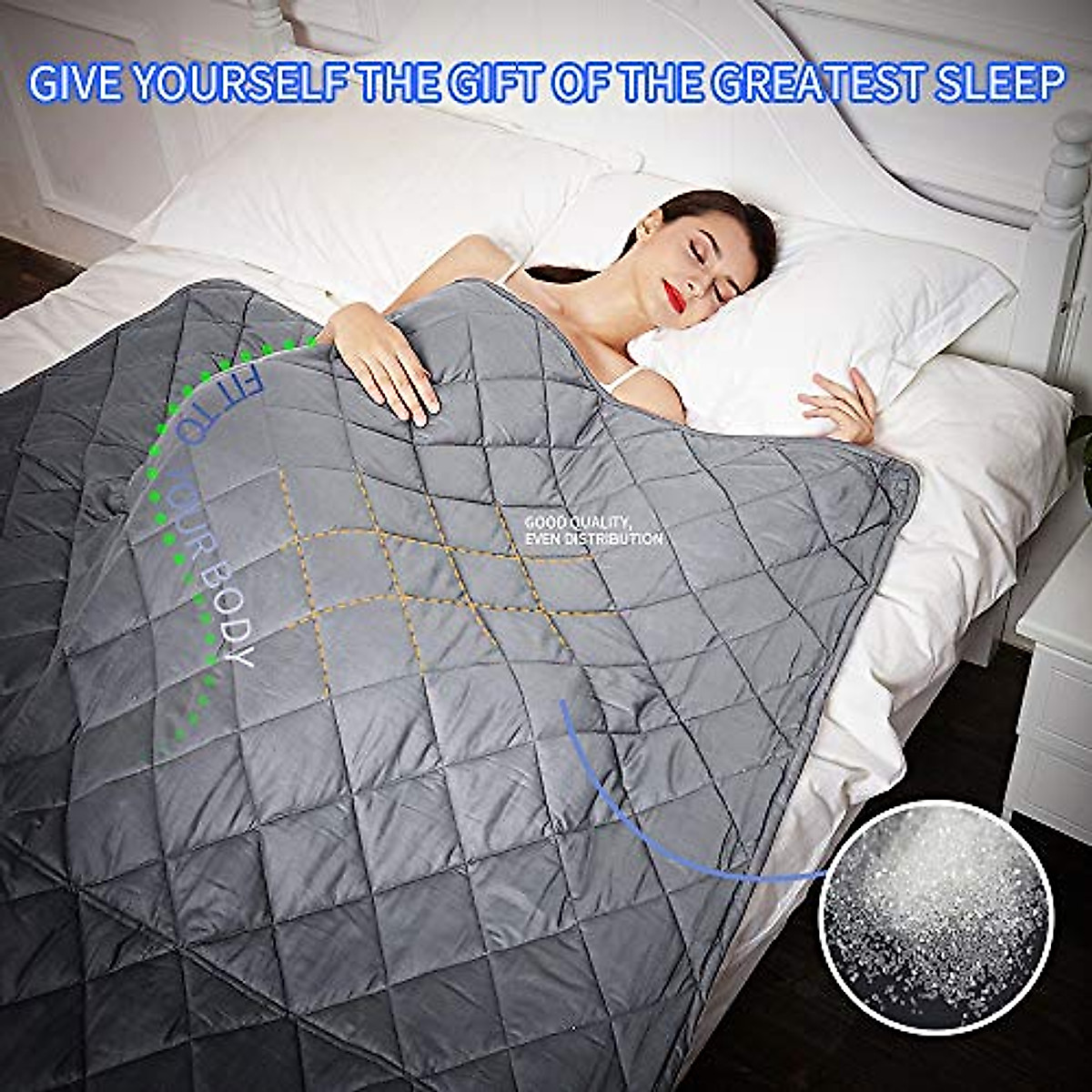 HYPNOSER Adult Weighted Blanket Queen Size (20 lbs, 60''x80'', Grey) | Cooling Heavy Blanket | Breathable Material with Pure Glass Beads