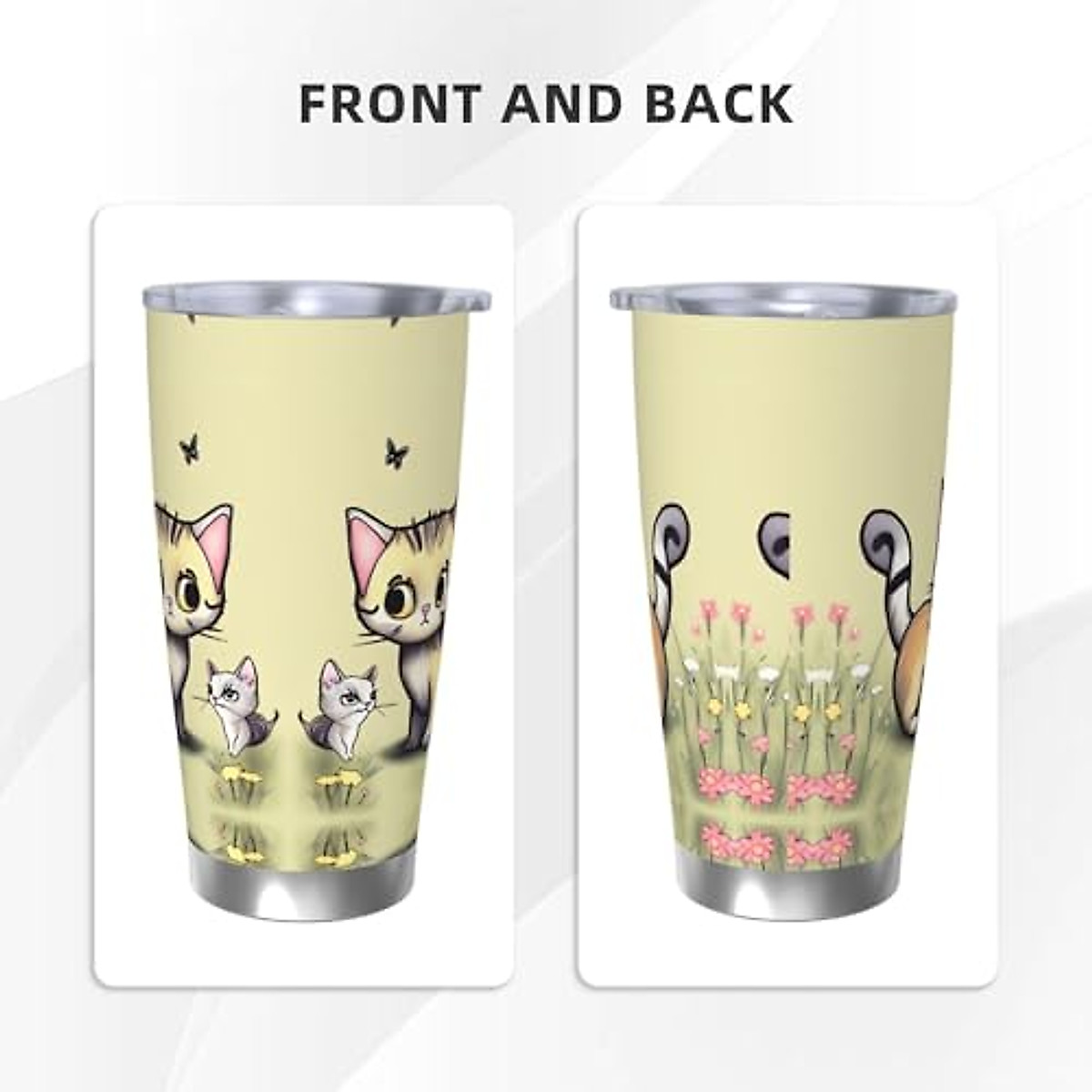 WXZYFP Car cup (single silver rim), can use a straw or drink directly, easy to use.Cat and Butterfly