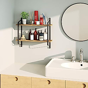 Love-KANKEI Rustic Floating Shelves Wall Mounted Industrial Wall Shelves for Pantry Living Room Bedroom Kitchen Entryway 2 Tier Wood Storage Shelf Heavy Duty Carbonized Black