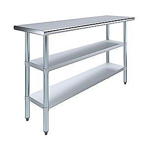 60" Long X 18" Deep Stainless Steel Work Table with 2 Shelves | Metal Food Prep Station | Commercial & Residential NSF Utility Table