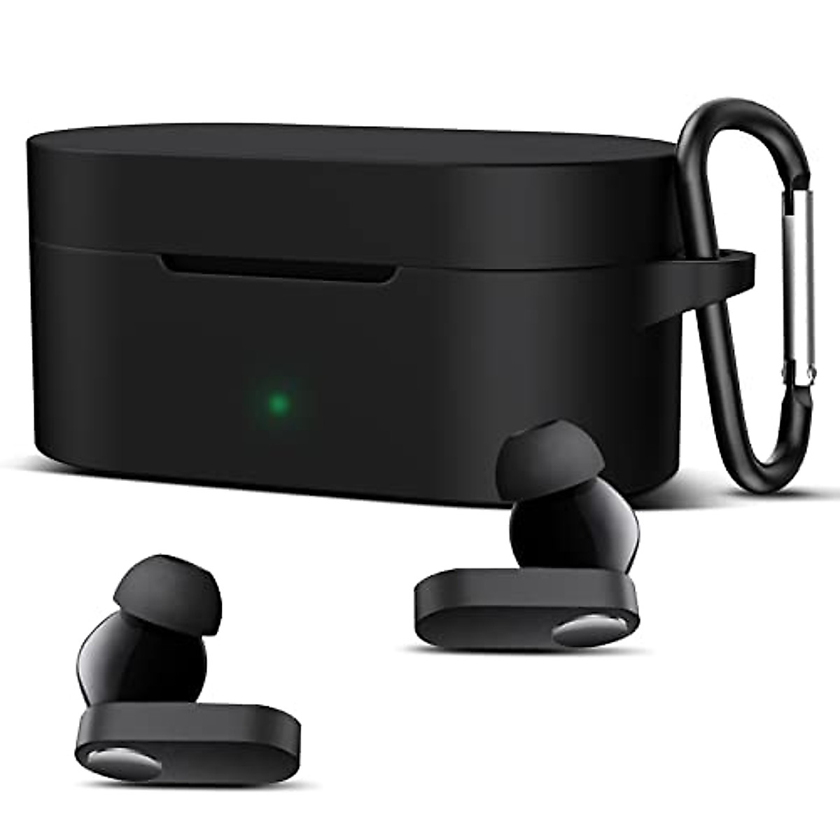 Jiunai for OnePlus Nord Buds Case, Soft Silicone Full Protective Case Shock Absorbing Cover Skin with Keychain for Women Men Compatible with OnePlus Nord Buds Black Slate 2022 LED Visible Black