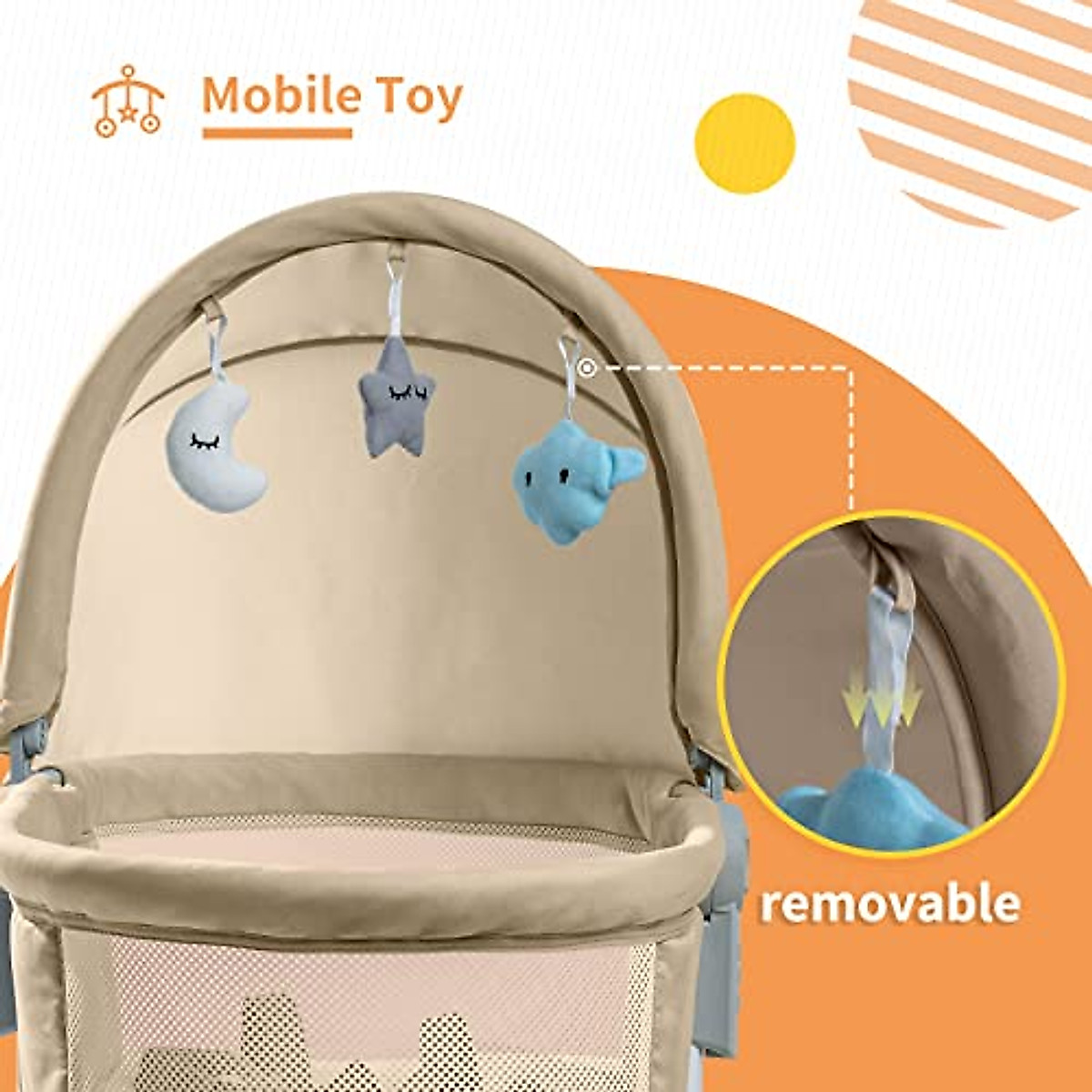 Baby Swing, 3-Level Height Adjustable Baby Rocker, Essential Cradle for Newborns, Music, Remote Control Electric Cradle with 15 Preset Lullabies, Foldable Portable Baby Bouncers for Infants (Khaki)