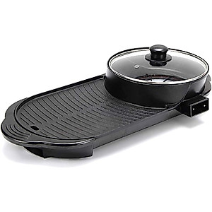 Electric 2 in 1 Grill with Shabu Shabu Hot Pot. Multifunctional Indoor Teppanyaki Korean BBQ Capacity for 2-10 People