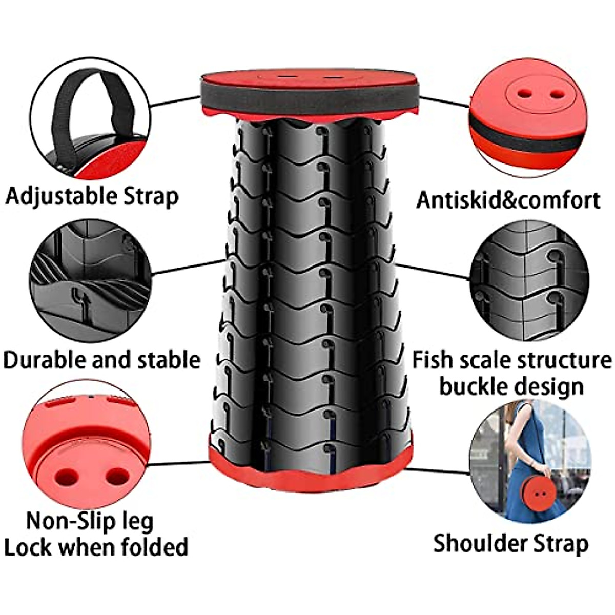 HEIDBER Portable Telescoping Stools Folding Stools Collapsible Stools Foldable Camping Stools Retractable Stools Chairs for Adults for Outdoor Indoor Portable Lightweight