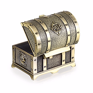Hipiwe Vintage Metal Jewelry Box Treasure Trinket Chest,Smal Ring Earrings Necklace Keepsake Gift Holder Case for Girls Ladies Women (Bronze, Small)