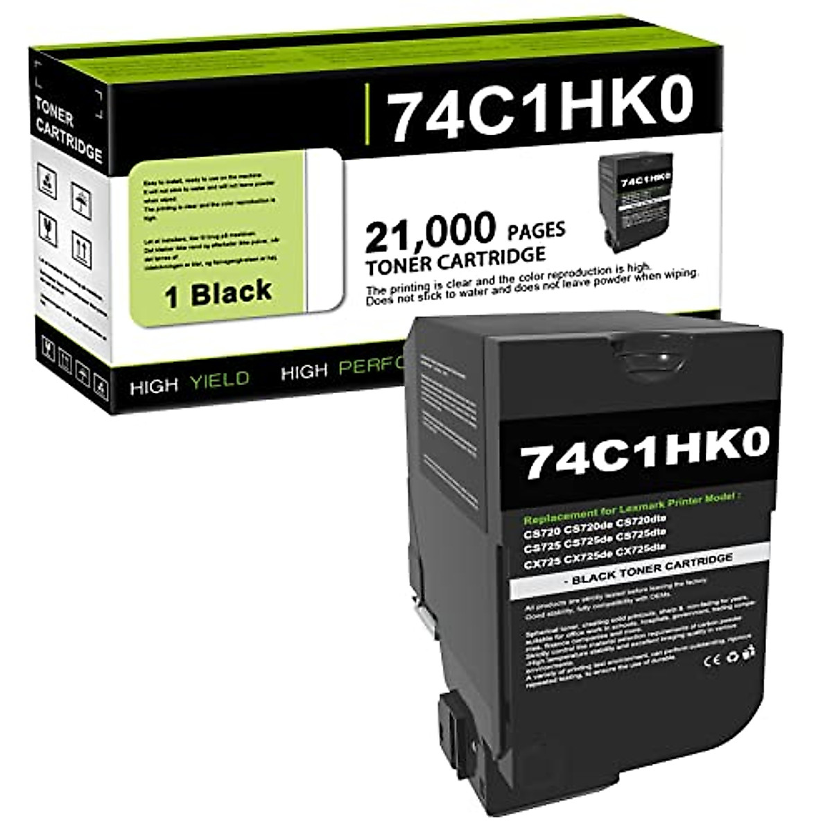 74C1HK0 Black Toner Cartridge (1-Pack) - Dra Compatible 74C1HK0 High Yield Toner Cartridge Replacement for Lexmark CS720 CS720de CS720dte CS725 CS725de CS725dte CX725 CX725de Printer Toner
