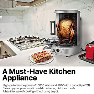 Flexzion Vertical Rotisserie Oven Grill - Countertop Shawarma Machine Kebab Electric Cooker Rotating Oven, Stainless Steel Roaster w/Bake Ware Kebob Skewers Stain Resistant Rotisserie Machine