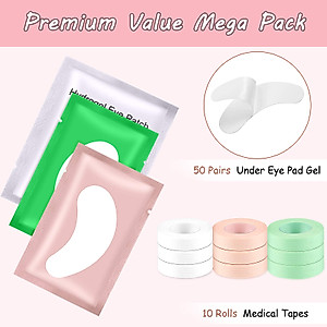 9 Rolls Eyelash Tape Eyelash Extension Tape with 60 Pairs of Eyelash Extension Patches, Breathable Fabric Lash Tape Under Eye Gel Pads for Eyelash Extension Supply, Eye Mask Eye Patches Beauty Tool