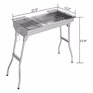 Charcoal Grill, Barbecue Grill Stainless Steel BBQ Smoker Barbecue Folding Portable Charcoal Grills for Garden Backyard Party Picnic Travel Home Outdoor Cooking Use (B)