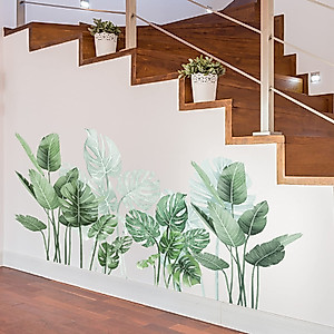 Tropical Green Plants Leaf Wall Stickers, ULENDIS Removable Nature Palm Tree Leaves Wall Decals, Creative Skirting Line Art Mural Decor for Kids Nursery Living Room Bedroom Kitchen