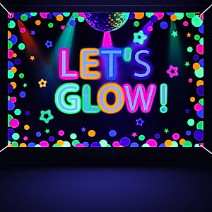 6x4ft Neon Let's Glow Party Backdrop Colorful Photography Background Glow in The Dark Party Supplies, Neon Party Decorations for Kids Birthday Supplies (71 x 47 Inch)