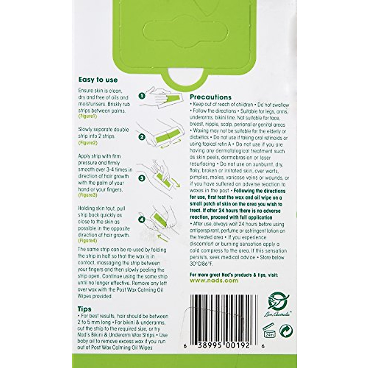 Nad's Hair Removal Strips, 24 Strips (Pack of 2)