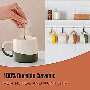 Ceramic Coffee Mugs Set of 4 - Large Stoneware Cups - Hand-Painted, Two-Tone Glazed Mug for Coffee, Tea, and More - Microwave & Dishwasher Safe