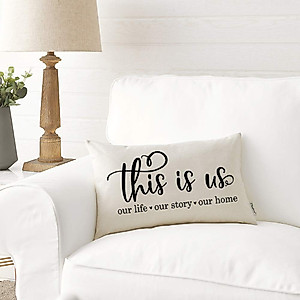 Meekio Farmhouse Pillow Covers with This is Us Quote 12" x 20" Farmhouse Rustic Décor Lumbar Pillow Covers with Saying Housewarming Gifts Family Room Décor