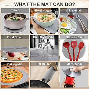 2 in 1, JesDiary Clear Microwave Cover & Multi-Purpose Mat- Mat as Bowl Holders, Cover for Plate Food Splatter Guard, Microwave Cooking Lid & Silicone Versatile Trivet, Dishwasher Safe,10.5inch, Grey
