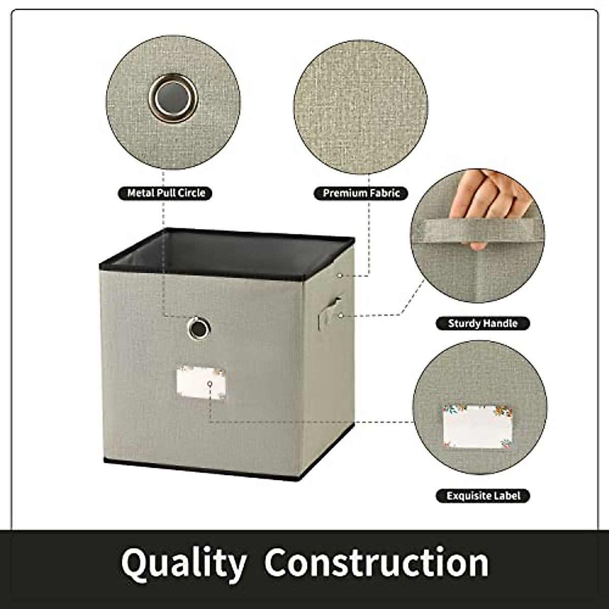 Furnhome Fabric Storage Cubes Bins with Labels, Foldable Storage Cubes with Handles, Washable Cube Storage Bins 13 x 13, Square Storage Bins for Cube Organizer for Shelf, Bedroom, Closet-set of 2, Beige