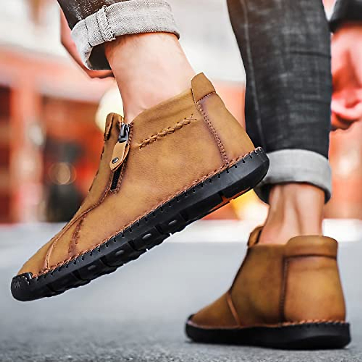 Govicta Mens Casual Shoes Leather Slip On Loafers Oxford Leather Chukka Boot for Men Work Office Dress Shoes Brown Size8.5