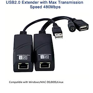 E-SDS USB 2.0 Extender to RJ45 Over Cat5 Cat5E Cat6 up to 328 Ft, USB Ethernet Extender Over Cat5/5E/6 Supports Windows/Mac/Vista, Plug and Play, No Driver Needed
