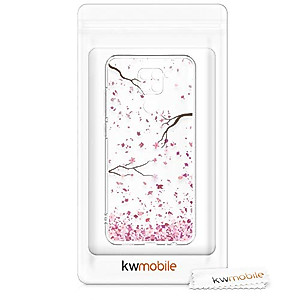kwmobile Clear Case Compatible with Xiaomi Redmi Note 9 - Phone Case Soft TPU Cover - Cherry Blossoms Pink/Dark Brown/Transparent