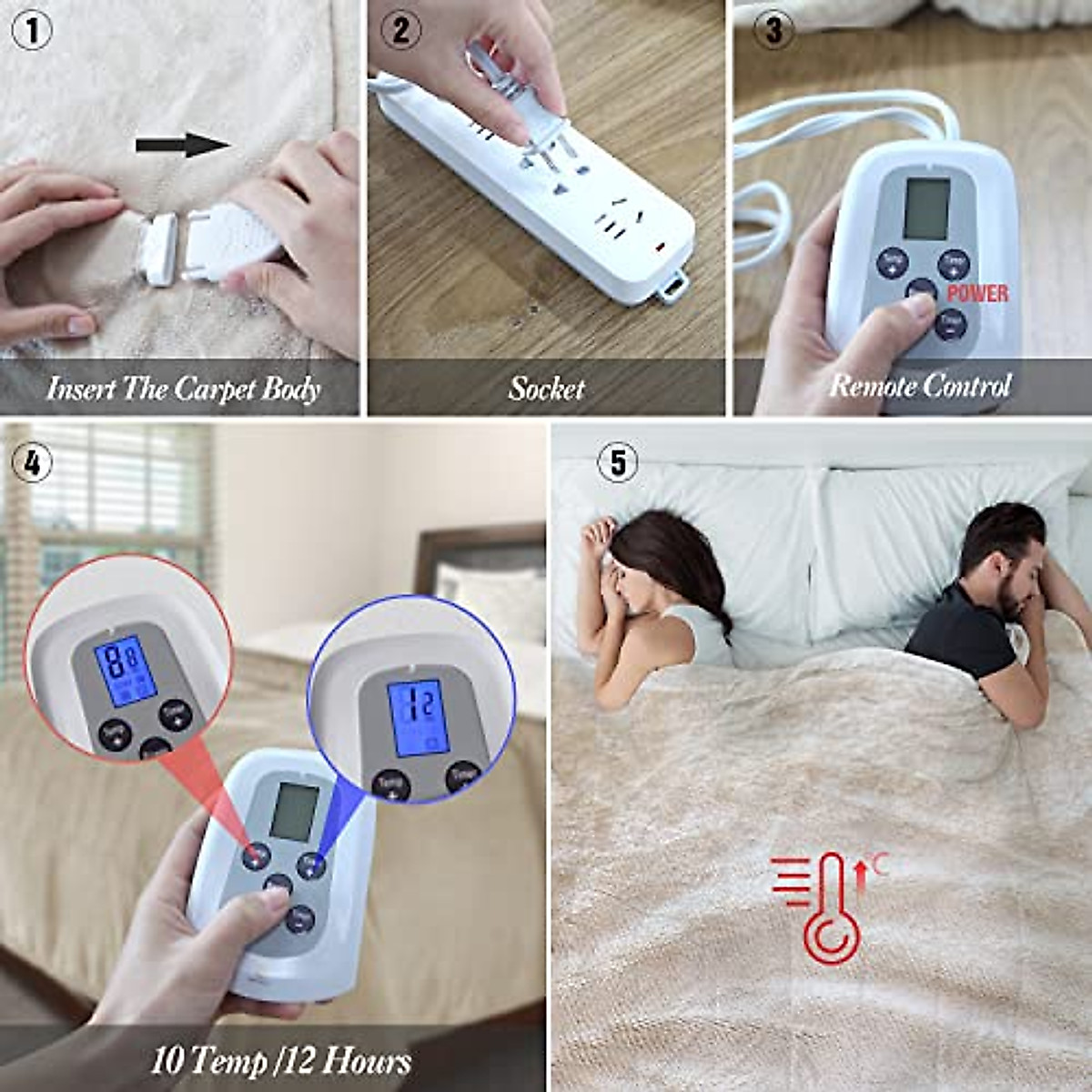 Marquess Electric Blanket Queen Size, Sherpa Flannel Heated Blanket with Dual Control, 10 Heat Settings, Automatic Shut Off Adjustable, Machine Washable (Grey, Queen)