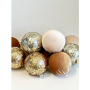 Gold Christmas Handmade Velvet Ornaments, Bulk Christmas Balls, Christmas Tree Bulbs, Glitter Christmas Decorations, Christmas Gift Idea, Set of 12