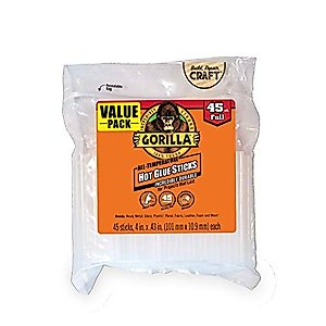 Gorilla Hot Glue Sticks, Full Size, 4" Long x .43" Diameter, 45 Count, Clear, (Pack of 1)