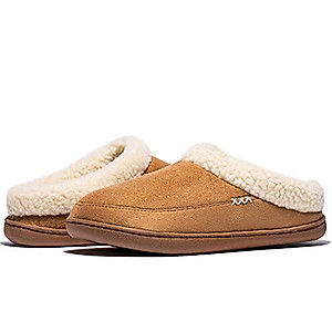 NewDenber Women's Warm Memory Foam Slippers Suede Plush Fleece Lined Slip on Indoor Outdoor House Shoes (8-9 B(M) US, Tan)