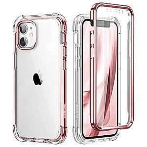 SURITCH Clear Case for iPhone 12 Mini (Only) 5.4-inch, [Built in Screen Protector] Full Body Protective Shockproof Bumper Rugged Phone Cover for iPhone 12 Mini -(Rose Gold)
