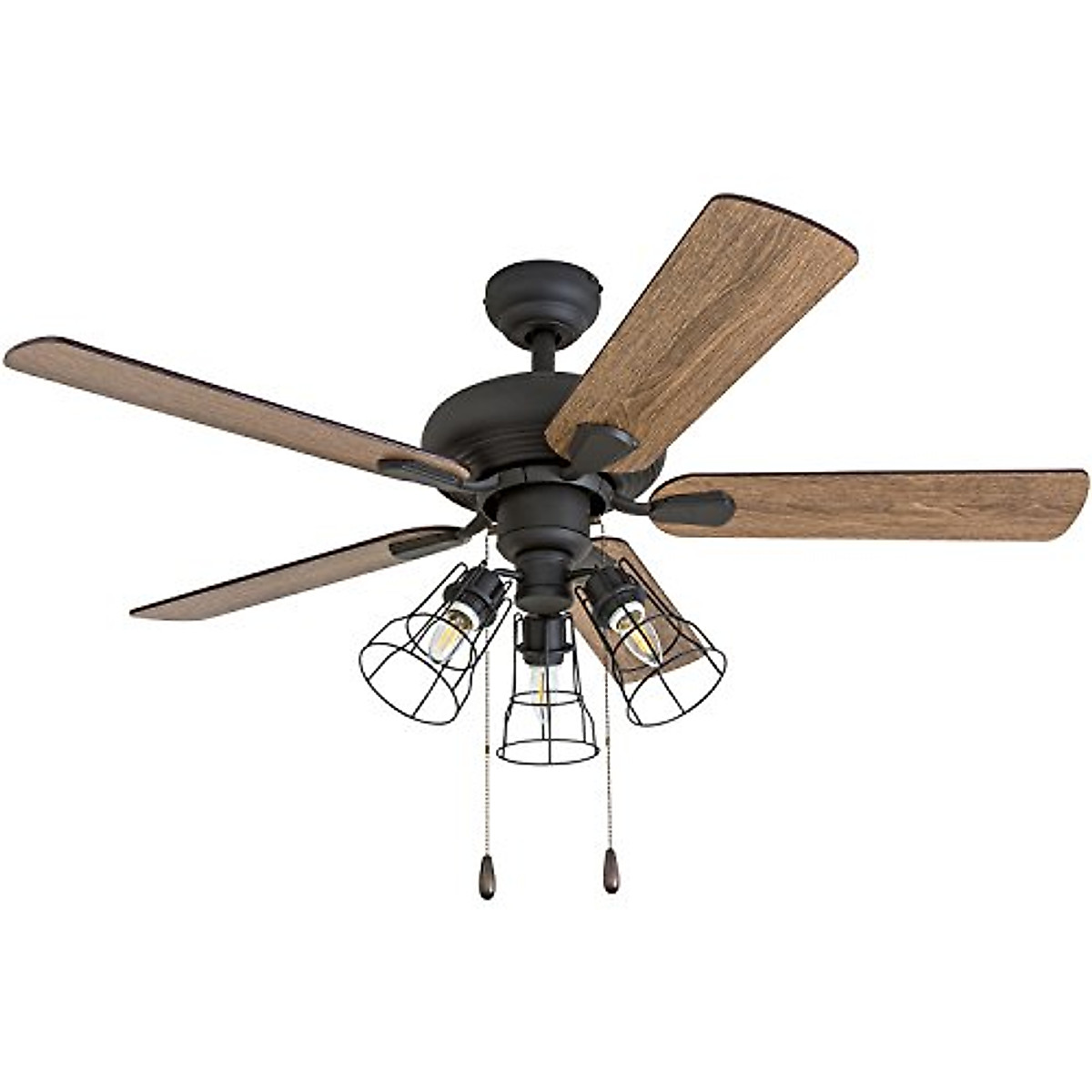 Prominence Home Madison County, 42 Inch Industrial Style LED Ceiling Fan with Light, Pull Chain, Three Mounting Options, Modern Dual Finish Blades, Reversible Motor - 50588-01 ( Bronze)