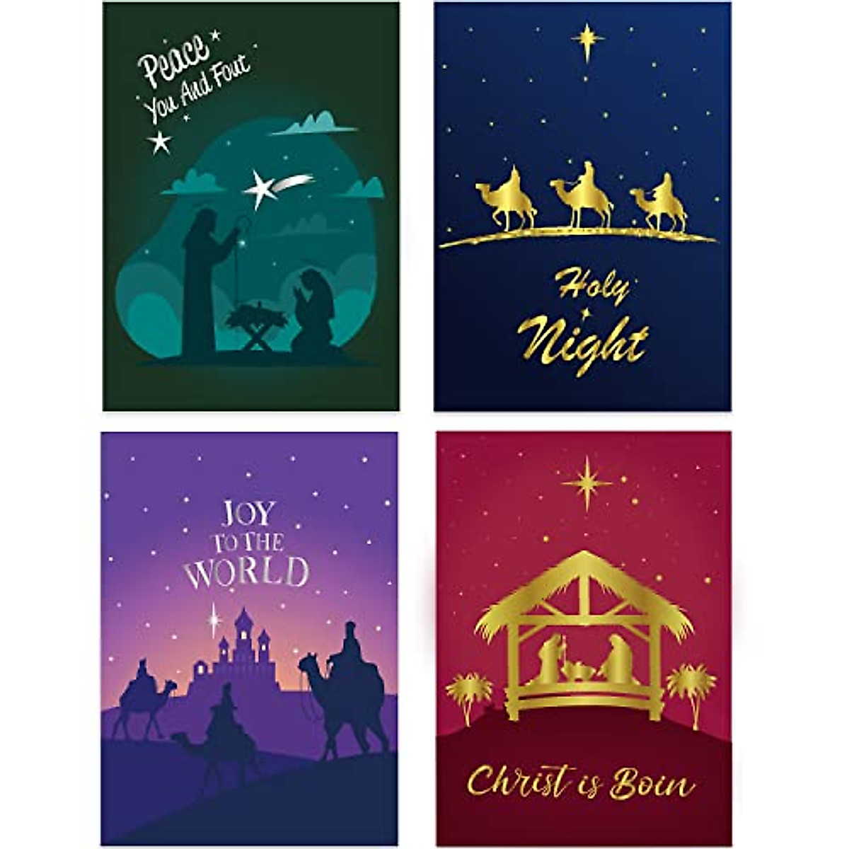 TAOZI&LIZHI Religious Christmas Cards Boxed Assortment with Envelopes, Assorted Lang Merry Christmas Gifts Holiday Blank Greeting Xmas Cards Clearance Bulk, Nativity(4 Designs, 24 Handmade Cards)