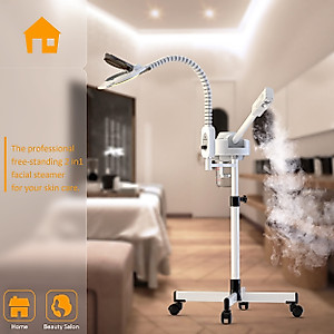 Professional Facial Steamer with Magnifying Lamp – 2 in 1 Ionic Ozone Steamer for Face Spa Beauty Salon Equipment with 3 Diopter Magnifying Glass LED Lamp Cleanses Skin Unclogs Pores (Blanco)