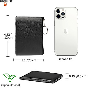 Coin Purse Pouch Change Purse Coin Wallet Change Holder, Vegan Leather Zippered Keychain Mini Coin Bag (Black)