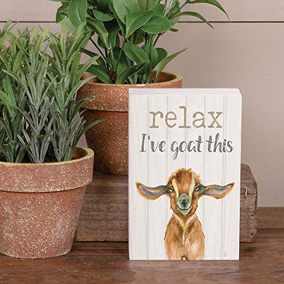 P. Graham Dunn Relax I've Goat This Cream 5 x 3.5 Pine Wood Decorative Tabletop Word Block Plaque