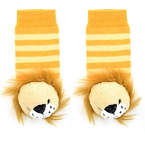 Piero Liventi Lion Boogie Toes Rattle Sock, 1-Pair (0-1Y) Rattles Foot Finder, Rattle Sock Baby Toddler Toy, Present Gift for Newborn Infant Babies Boy Girl Bebe