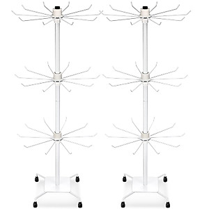 BBTO 2 Pcs Rotating Display Stand Jewelry Display Rack with Hooks Metal Earrings Stand for Vendors Necklace Bracelet Selling(White,28.35 x 11.81 Inch)