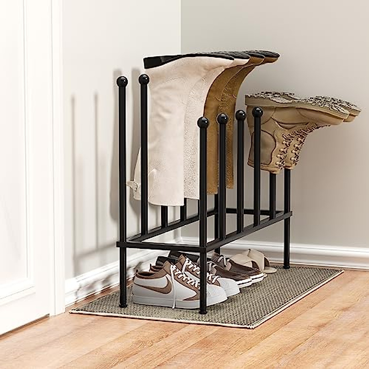 pickpiff Free Standing Shoe Racks - Black Metal Boot Rack, Shoe Organizer for Dorm Room, Closet, Entryway, Bedroom, Patio Outdoor, Hallway, Black Shoe Rack Organizer, Shoe Storage Fit for 6 Pairs