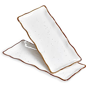 ONEMORE Large Serving Platters, 15 inch Serving Plates Set of 2, Ceramic Platters for Serving Food, Oven Safe Serving Trays and Platters for Entertaining Party, Creamy White