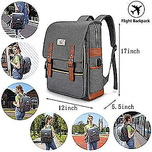 Ronyes Vintage Laptop Backpack College School Bag Bookbags for Women Men 15.6’’ Laptop Casual Rucksack Water Resistant School Backpack Daypacks with USB Charging Port (Grey+Green)