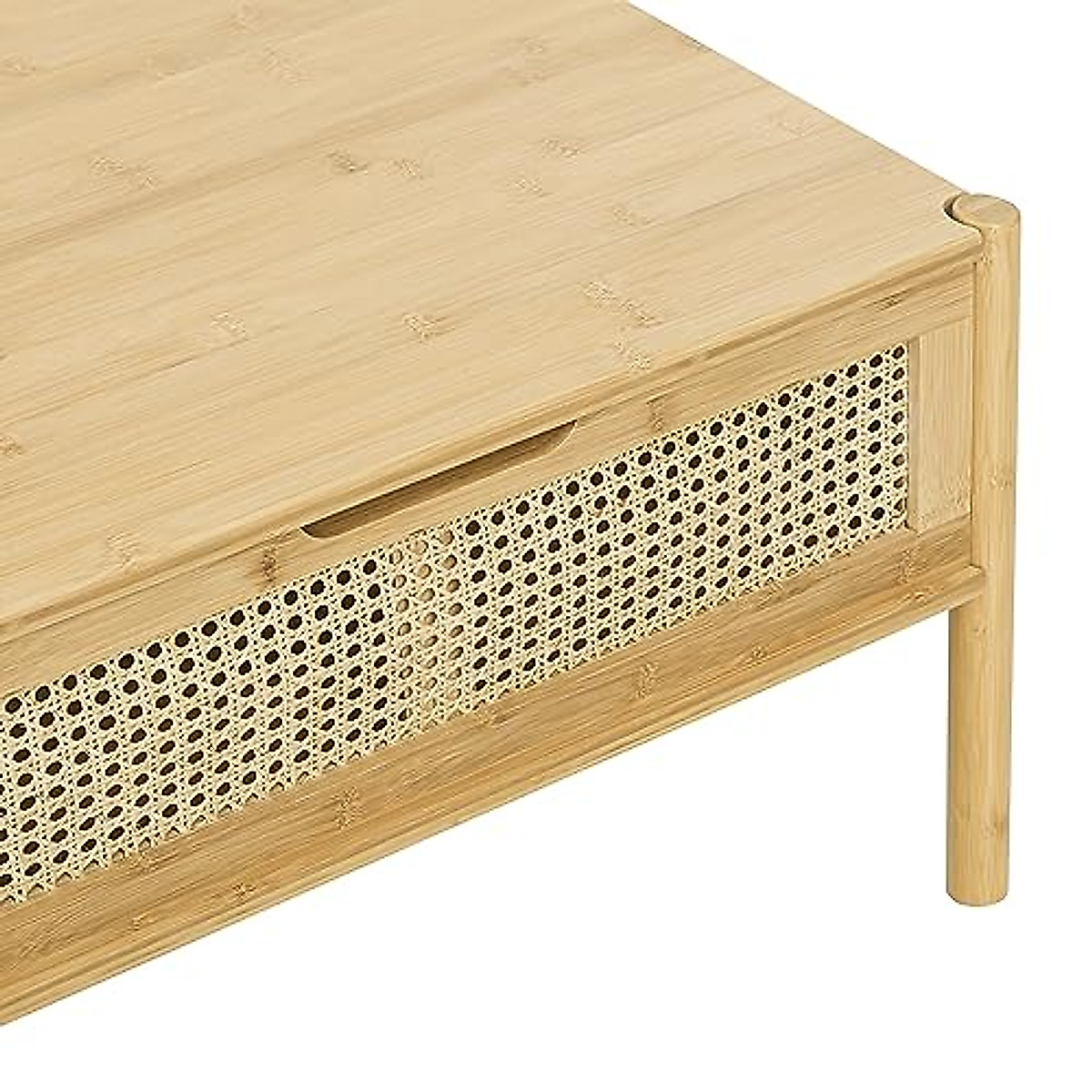 Aperturee Natural Bamboo and Rattan Wood Lift Top Coffee Table with Hidden Compartment and Adjustable Storage Shelf Lift Tabletop Dining Table for Home Living Room Office (Natural)