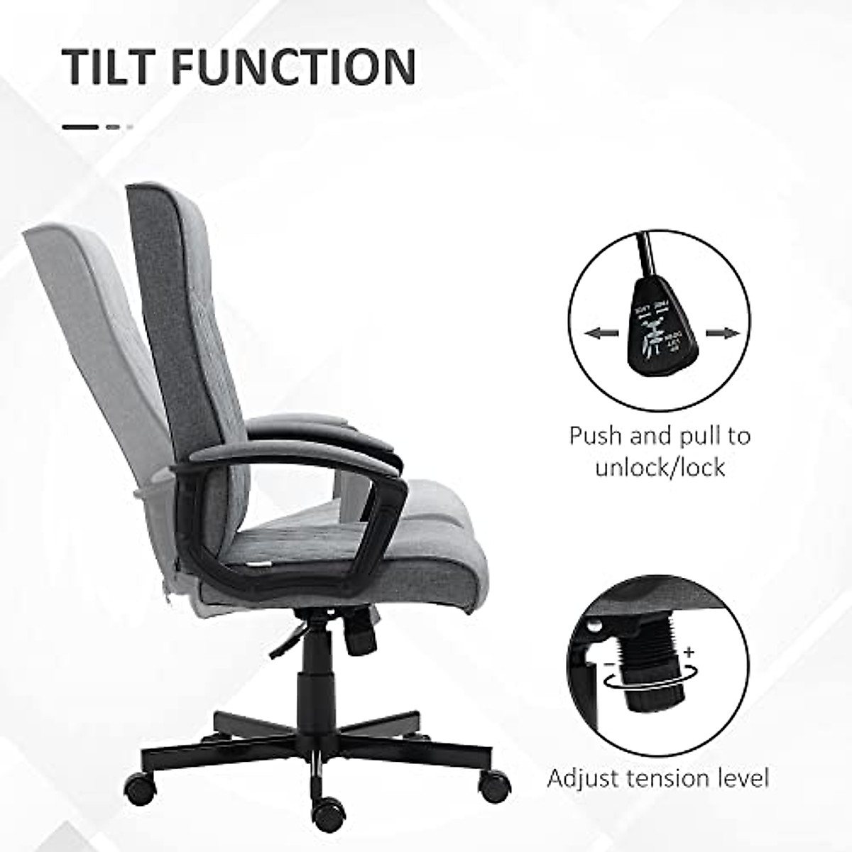 Vinsetto High-Back Home Office Chair, Computer Desk Chair with 360 Degree Swivel, Adjustable Height and Tilt Function, Dark Grey