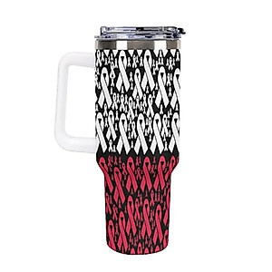Ribbon Poland Flag Insulated Tumblers with Handle Stainless Steel Coffee Mug Funny Travel Cup with Lid Straw 40oz