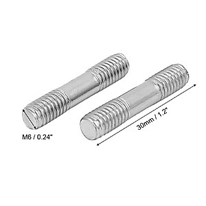 uxcell M6x30mm 304 Stainless Steel Double End Threaded Stud Screw Bolt 20pcs