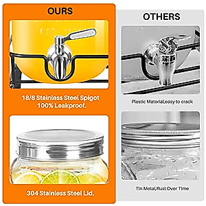 Drink Dispenser (2 Pack) With Metal Stand,Drink Dispensers for Parties,1 Gallon Beverage Dispenser with Stainless Steel Spigot & Lid,Come with Ice Cylinder,Fruit Tube and 2 Rubber Mats