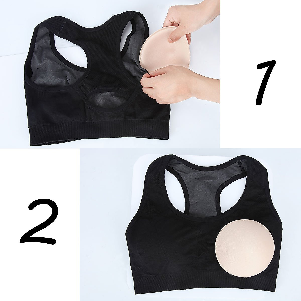 SERMICLE Bra Inserts 4 Pairs, Bra Pads Sewed Stitched Removable for Sports Bra B/C,C/D & D/E Cup Optional (Beige Round, C/D Cup)