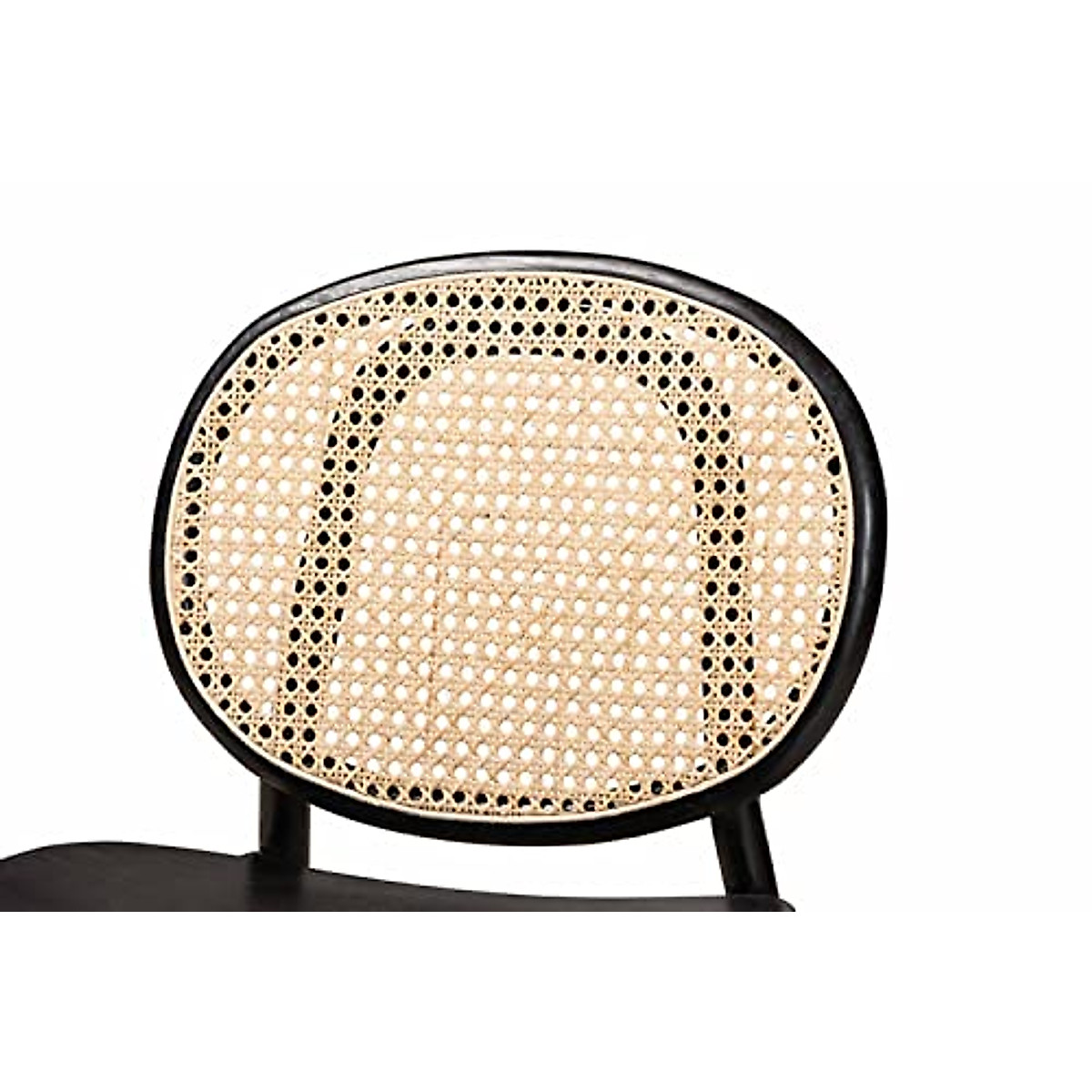 Baxton Studio Halen Mid-Century Modern Brown Woven Rattan and Black Wood Finished 2-Piece Cane Dining Chair Set