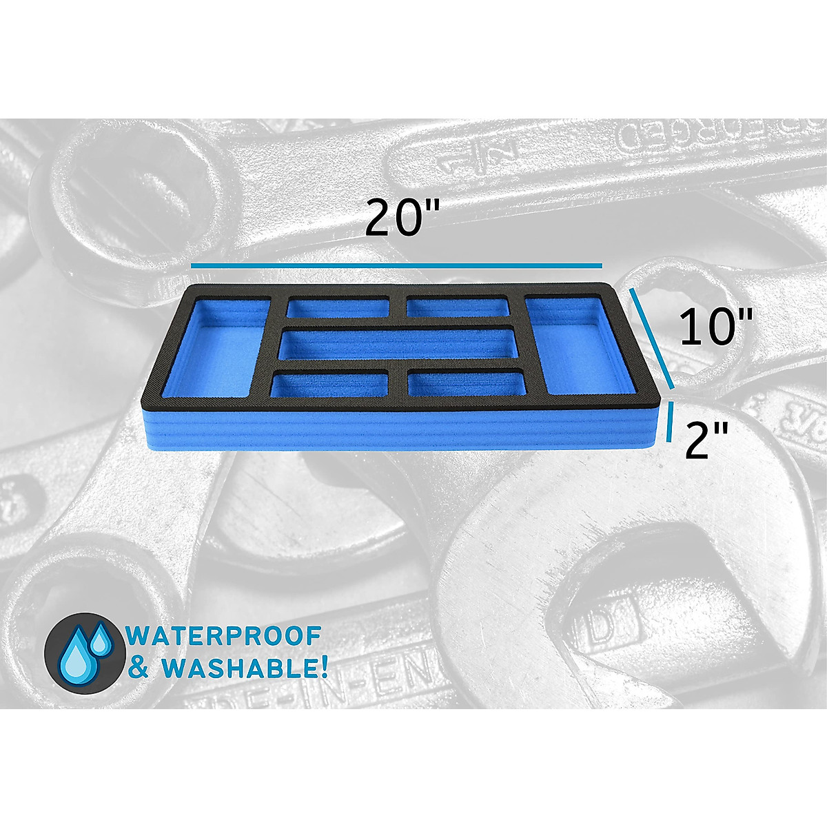 Polar Whale Tool Drawer Organizer Insert Blue and Black Durable Foam Strong Non-Slip Anti-Rattle Bin Holder Tray 20 x 10 Inches 7 Pockets Fits Craftsman Husky Kobalt Milwaukee and Many Others