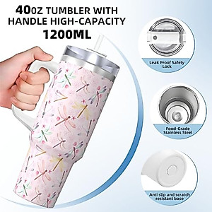 HULIBIN Hand painted dragonfly Print Double Deck Stainless Steel Travel Coffee Cup With Lid 40 Oz Ice Bully Cup