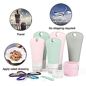 Libra 12 pcs TSA Certified portable soft silicone travel bottles kit Leak Proof Squeezable Travel Size Toiletries Containers Refillable Travel container with Carabiner colors Round hole