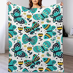Colorful Romantic Butterflies Throw Blanket for Couch Bed Flannel Lap Blanket Lightweight Cozy Plush Blanket for All Seasons 50"x70"