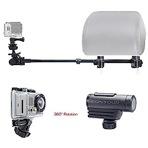 ChargerCity Dual Post Telescopic Headrest Mount for All GoPro Hero Session Sony Contour ROAM AKASO Yi 4K Action Cam Camera to Record Drifting Race Track Racing Video (Include Tripod Adapter & Wrench)